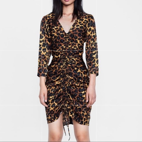 Zara | Dresses | Zara Leopard Print Ruched Dress | Poshmark